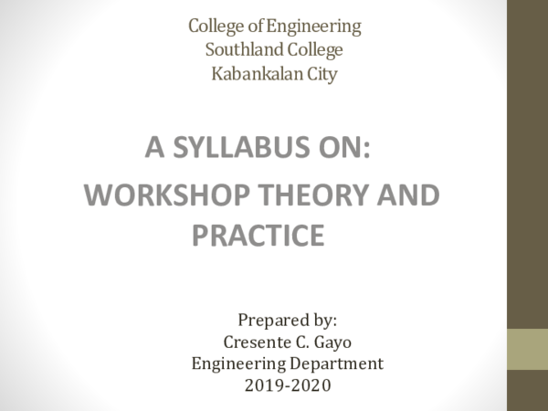 (PPT) Syllabus- Workshop Theory & Practice