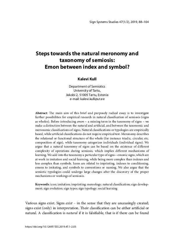 (PDF) Steps towards the natural meronomy and taxonomy of semiosis: Emon ...