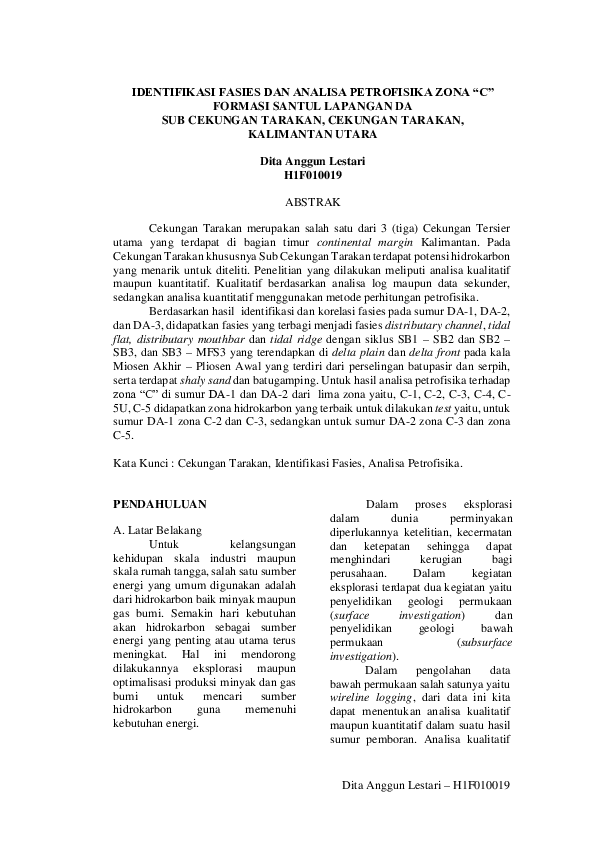 (PDF) Facies Identification and Petrophysics Analysis Zone “C” Santul ...