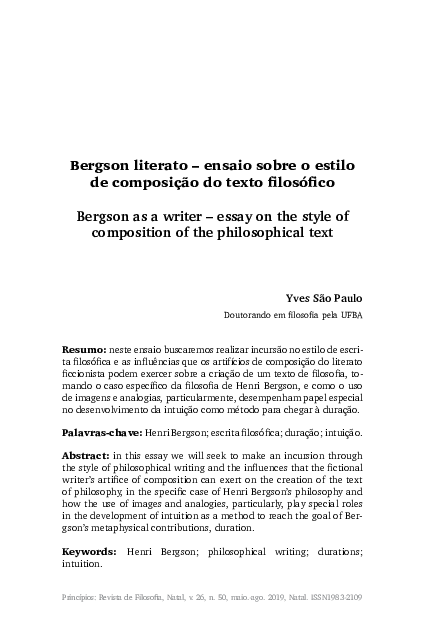 (PDF) Bergson literato - ensaio sobre o estilo de composição do texto ...