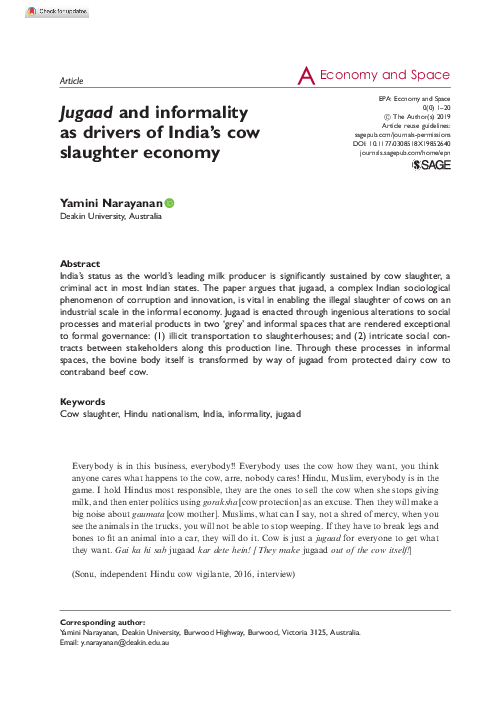 (PDF) Jugaad and informality as drivers of India's cow slaughter economy