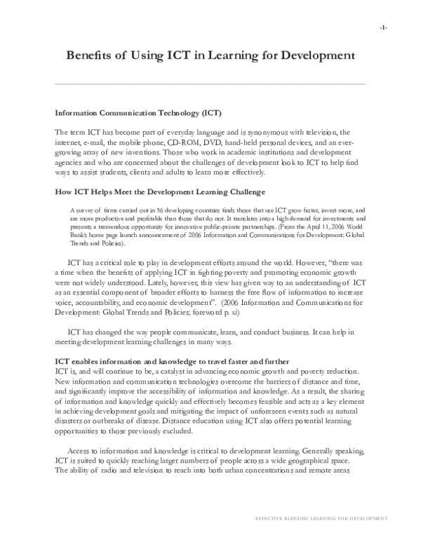 (PDF) Benefits of Using ICT in Learning for Development