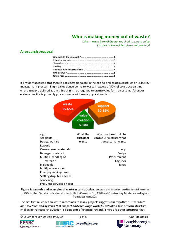 (PDF) Research Proposal: Who is making money out of waste?
