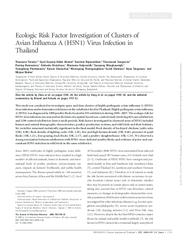 (PDF) Spatio-Temporal Occurrence Modeling of Highly Pathogenic Avian ...