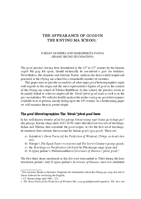 (PDF) THE APPEARANCE OF GCOD IN THE RNYING MA SCHOOL