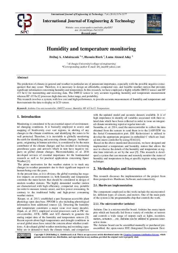 (PDF) Humidity and temperature monitoring