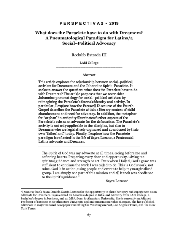 (PDF) What does the Paraclete have to do with Dreamers? A ...