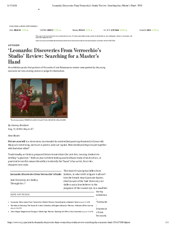 (PDF) 'Leonardo: Discoveries From Verrocchio’s Studio' Review ...