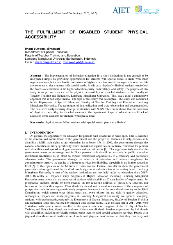 (PDF) THE FULFILLMENT OF DISABLED STUDENT PHYSICAL ACCESSIBILITY