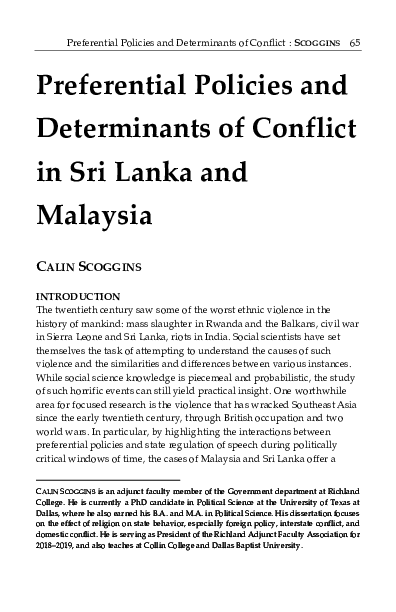 (PDF) Preferential Policies and Determinants of Conflict in Sri Lanka ...