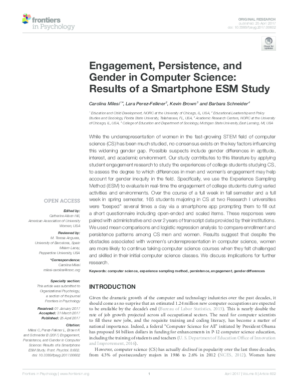 (PDF) Engagement, Persistence, and Gender in Computer Science: Results ...