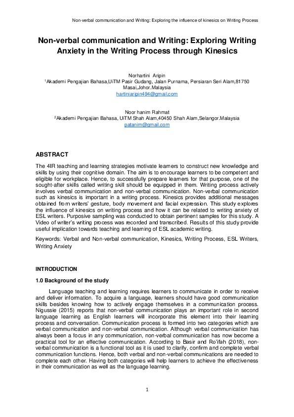 (DOC) Non-verbal communication and Writing: Exploring Writing Anxiety ...