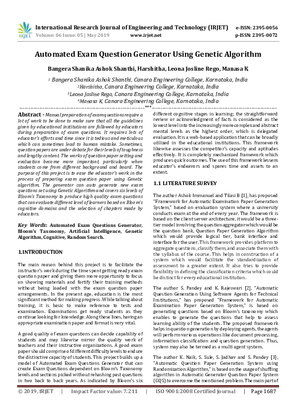(PDF) Automated Exam Question Generator Using Genetic Algorithm