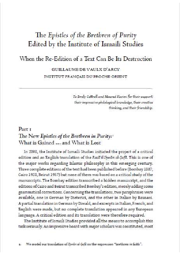 (PDF) The Epistles of the Brethren of Purity by the Institute of the ...