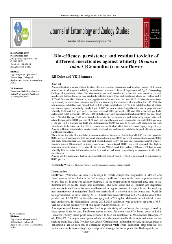 (PDF) Bio-efficacy, persistence and residual toxicity of different insecticides against whitefly ...
