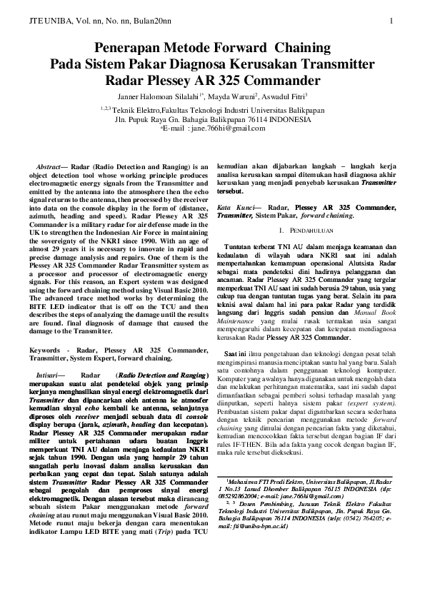 (PDF) Penerapan Metode Forward Chaining Pada Sistem Pakar Diagnosa Kerusakan Transmitter Radar ...