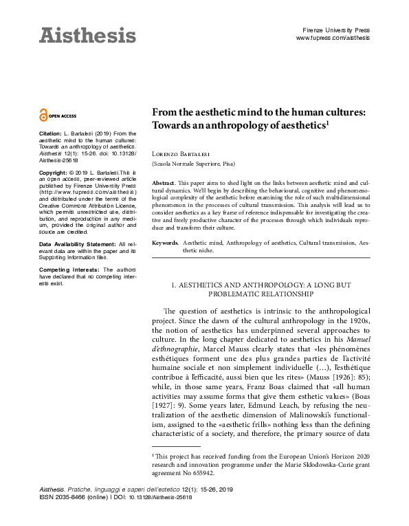 (PDF) From the aesthetic mind to the human cultures: Towards an ...