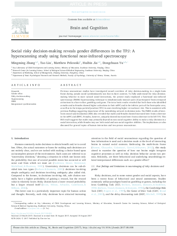 (PDF) Social risky decision-making reveals gender differences in the ...