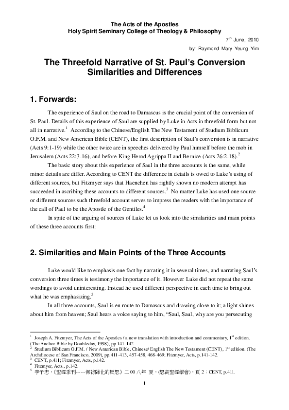 (PDF) The Threefold Narrative of St. Paul's Conversion Similarities and ...