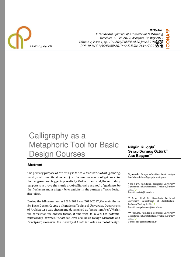 (PDF) Calligraphy as a Metaphoric Tool for Basic Design Courses