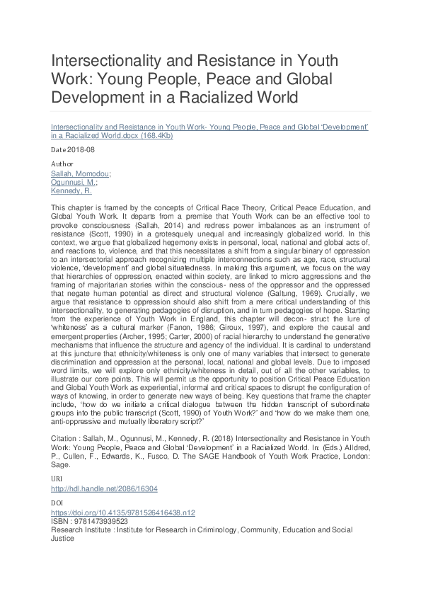 (PDF) Intersectionality and Resistance in Youth Work: Young People ...