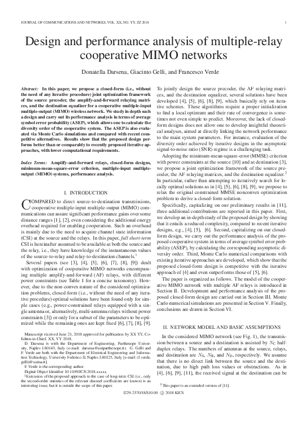 Pdf Design And Performance Analysis Of Multiple Relay Cooperative Mimo Networks
