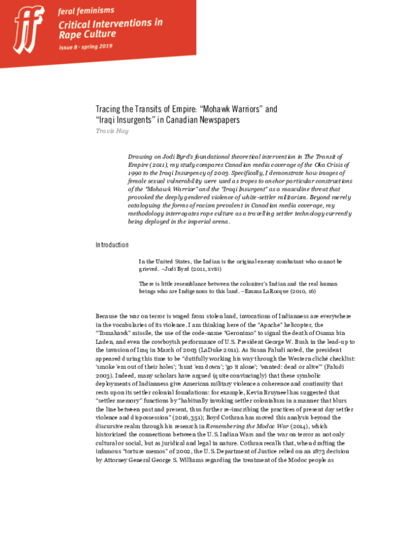 (PDF) Tracing the Transits of Empire: "Mohawk Warriors" and "Iraqi ...