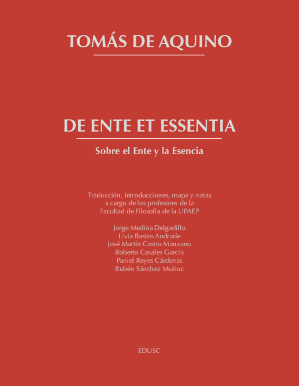 (PDF) Sobre el Ente y la Esencia: Traducción, introducciones, mapa y notas