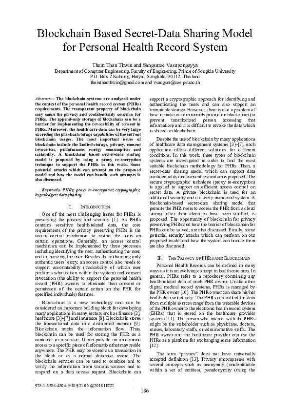 Pdf Blockchain Based Secret Data Sharing Model For Personal Health Record System