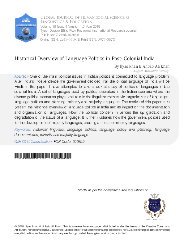 (PDF) Historical Overview of Language Politics in Post-Colonial India ...