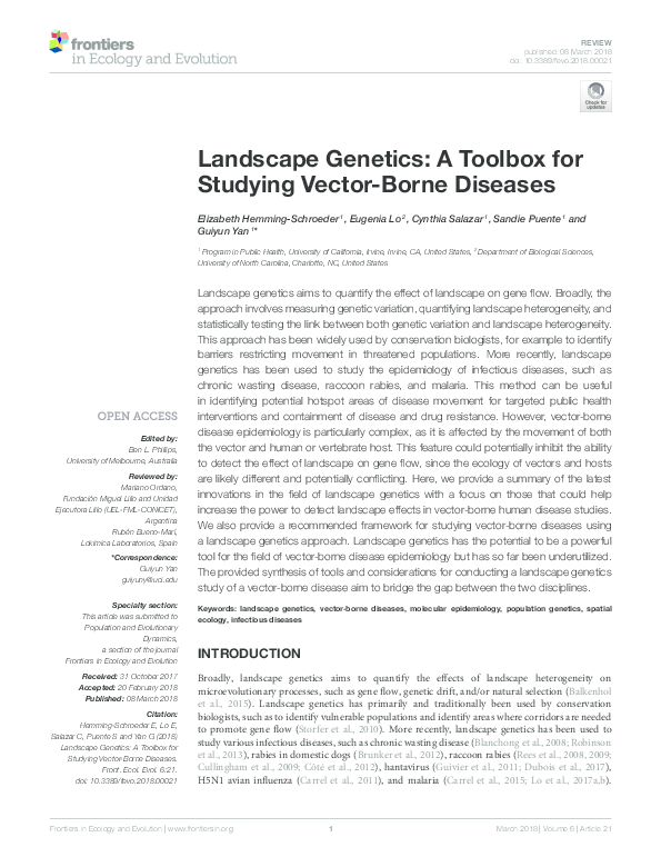 (PDF) Landscape Genetics: A Toolbox for Studying Vector-Borne Diseases