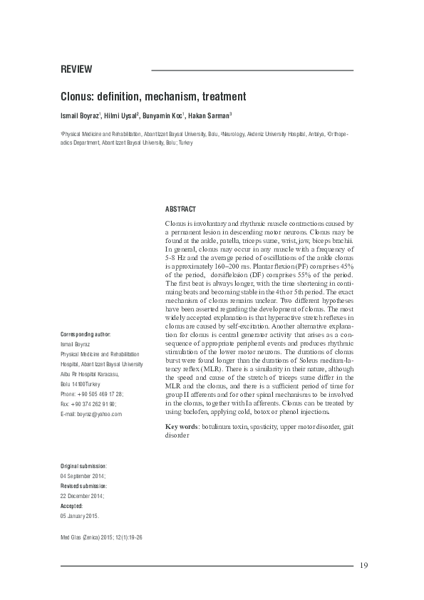 (PDF) Clonus: definition, mechanism, treatment