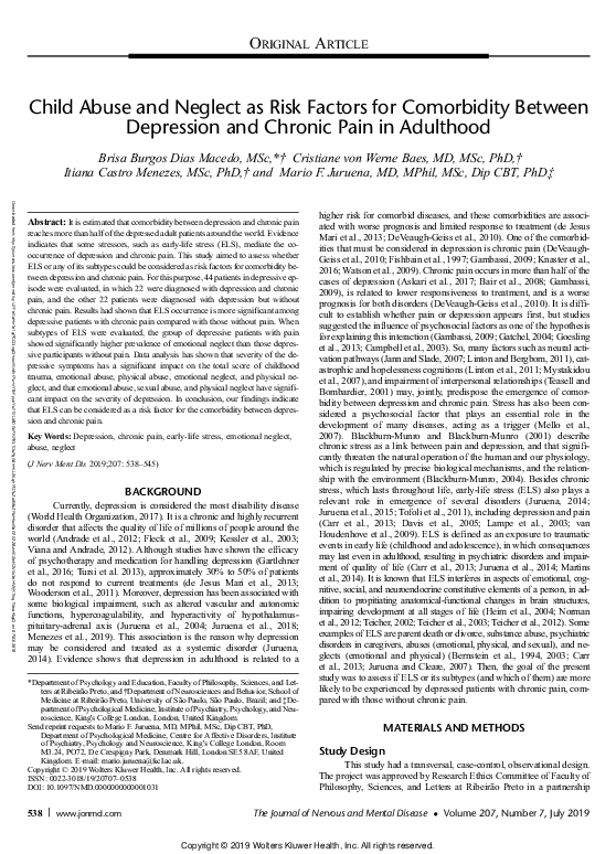 (PDF) Child Abuse and Neglect as Risk Factors for Comorbidity Between ...