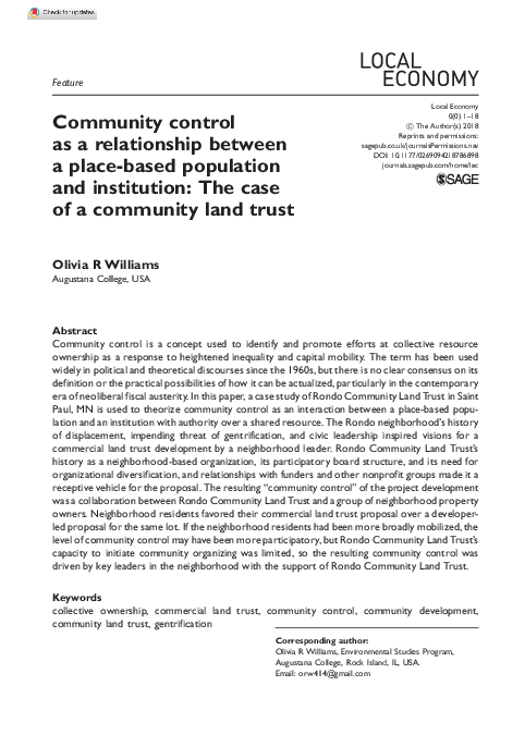 (PDF) Community control as a relationship between a place-based ...