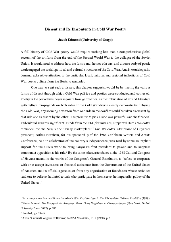 (PDF) Dissent and Its Discontents in Cold War Poetry