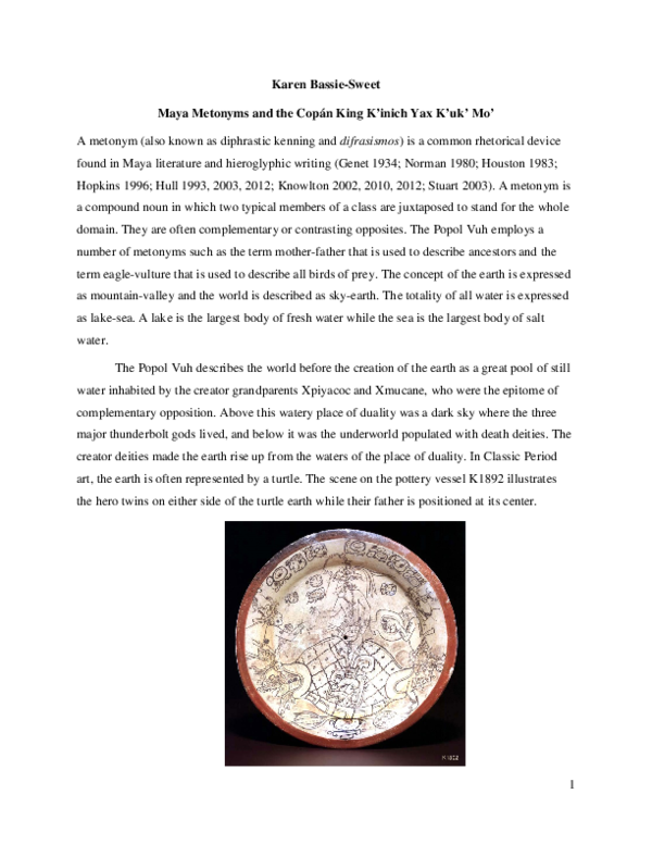 (PDF) Maya Metonyms and the Copán King K'inich Yax K'uk' Mo'
