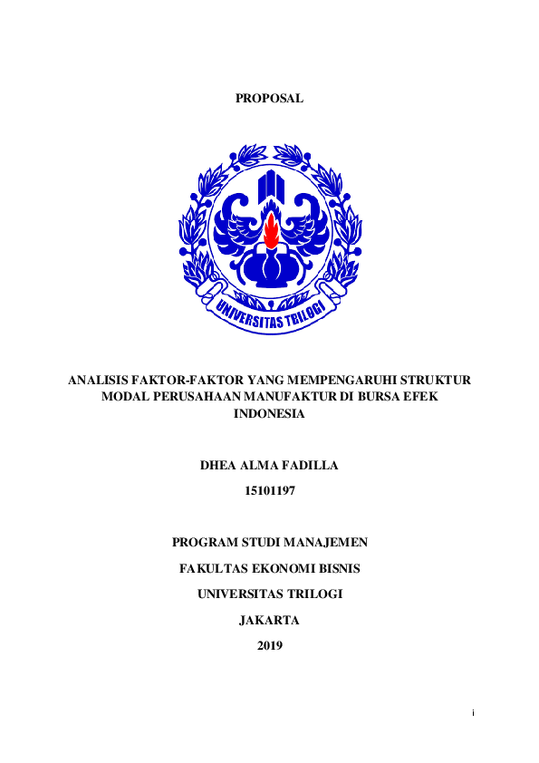 (PDF) PROPOSAL ANALISIS FAKTOR-FAKTOR YANG MEMPENGARUHI STRUKTUR MODAL PERUSAHAAN MANUFAKTUR DI ...