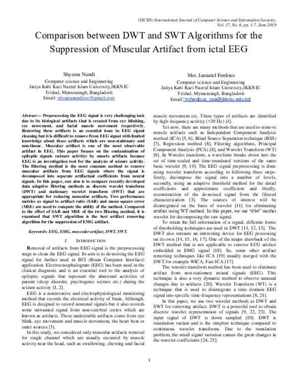 Pdf Comparison Between Dwt And Swt Algorithms For The Suppression Of