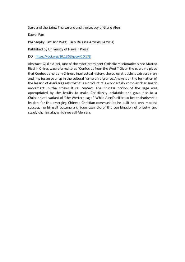 (PDF) Sage and the Saint: The Legend and the Legacy of Giulio Aleni