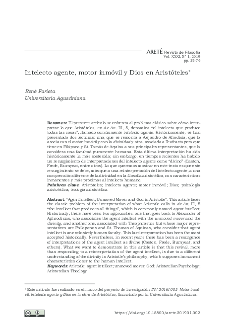 (PDF) Intelecto agente, motor inmóvil y Dios en Aristóteles