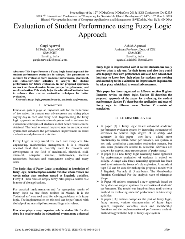 (PDF) Evaluation of Student Performance using Fuzzy Logic Approach