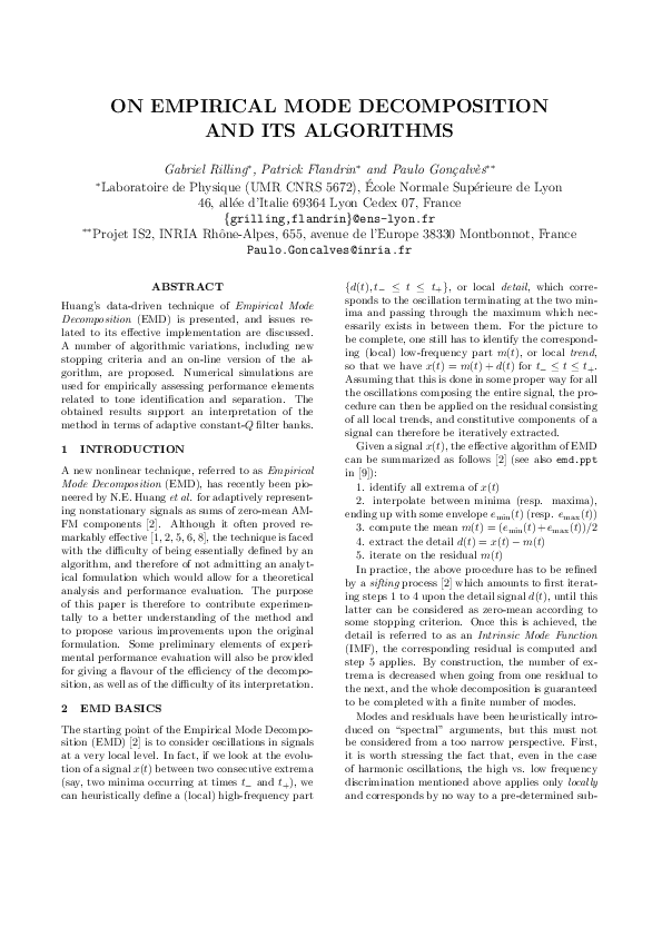 (PDF) ON EMPIRICAL MODE DECOMPOSITION AND ITS ALGORITHMS