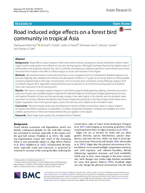 (PDF) Road induced edge effects on a forest bird community in tropical Asia