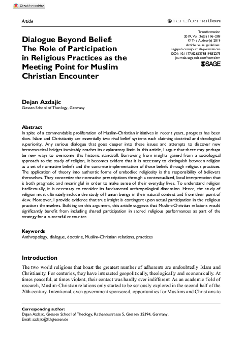 (PDF) Dialogue Beyond Belief: The Role of Participation in Religious ...