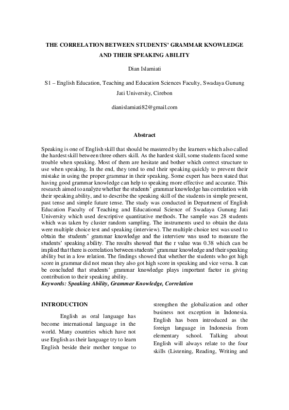 (PDF) THE CORRELATION BETWEEN STUDENTS' GRAMMAR KNOWLEDGE AND THEIR ...