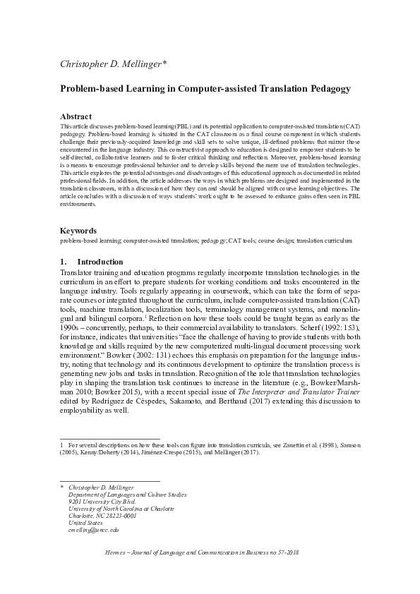 (PDF) Problem-based Learning in Computer-assisted Translation Pedagogy