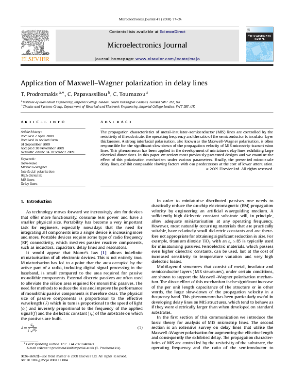 (PDF) Application of Maxwell–Wagner polarization in delay lines