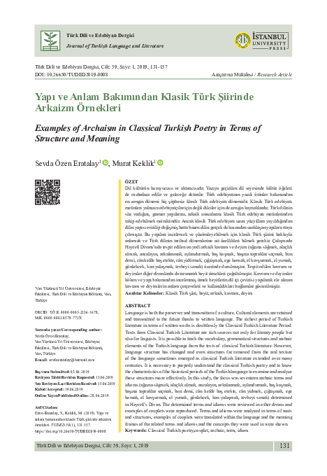 (PDF) ARCHAISM EXAMPLES IN CLASSICAL TURKISH POETRY IN TERMS OF ...