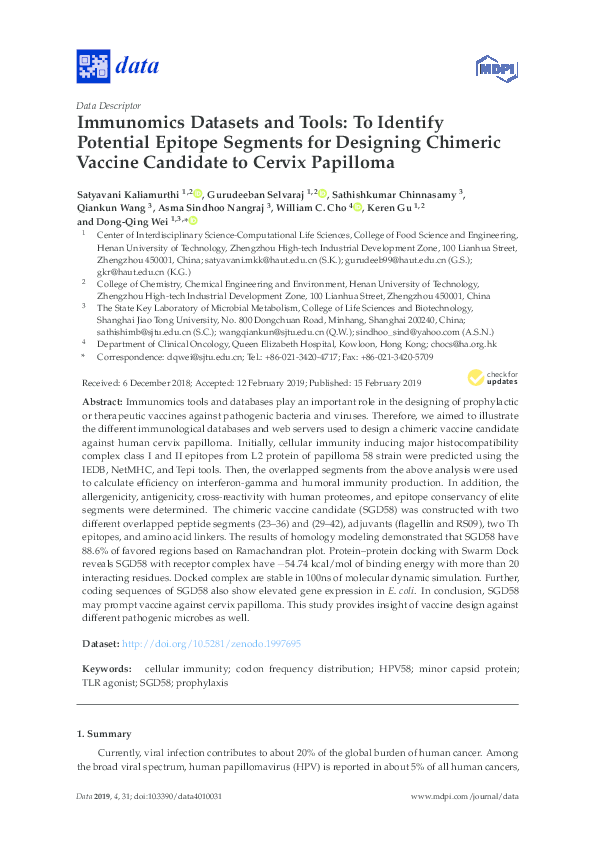 (PDF) Immunomics Datasets and Tools: To Identify Potential Epitope ...