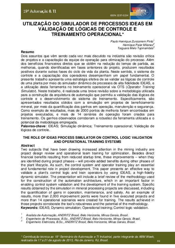 (PDF) UTILIZAÇÃO DO SIMULADOR DE PROCESSOS IDEAS EM VALIDAÇÃO DE ...